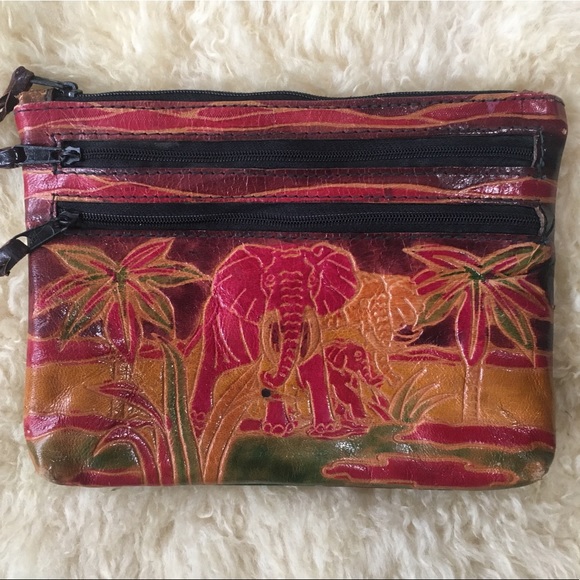 Vintage | Bags | Vintage Leather Hand Tooled Indian Pouch Elephant ...